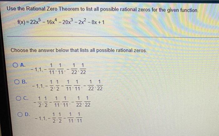 Solved Use the Rational Zero Theorem to list all possible | Chegg.com