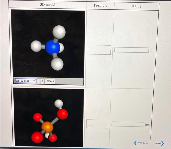 3D model Formula Name ion ball & stick V + labels ion | Chegg.com