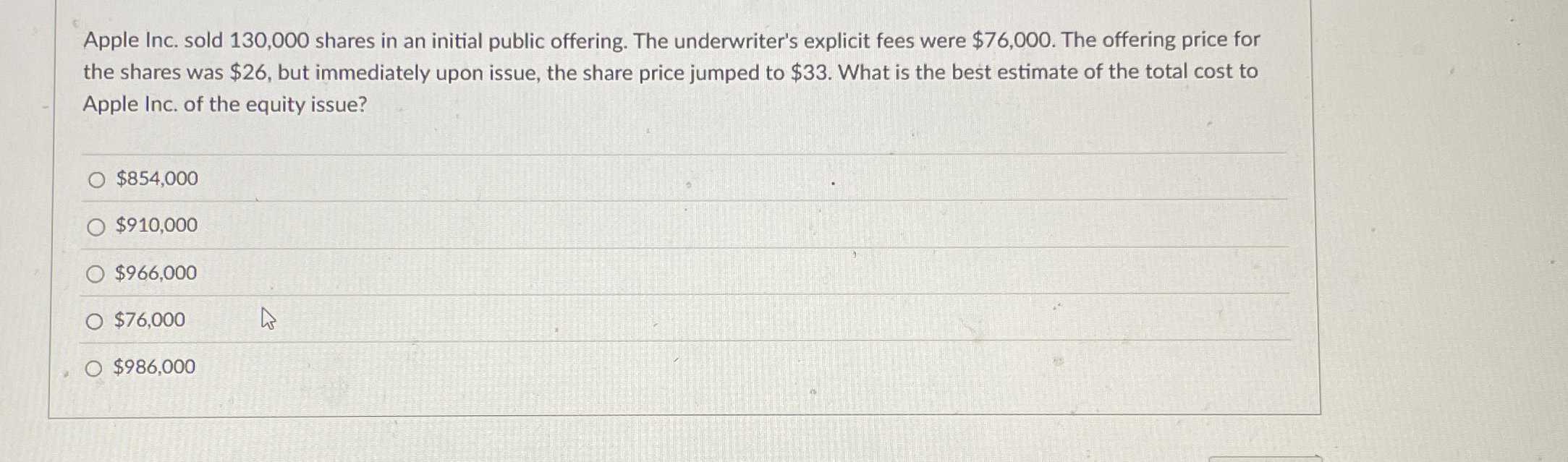 Solved Apple Inc. sold 130,000 ﻿shares in an initial public | Chegg.com
