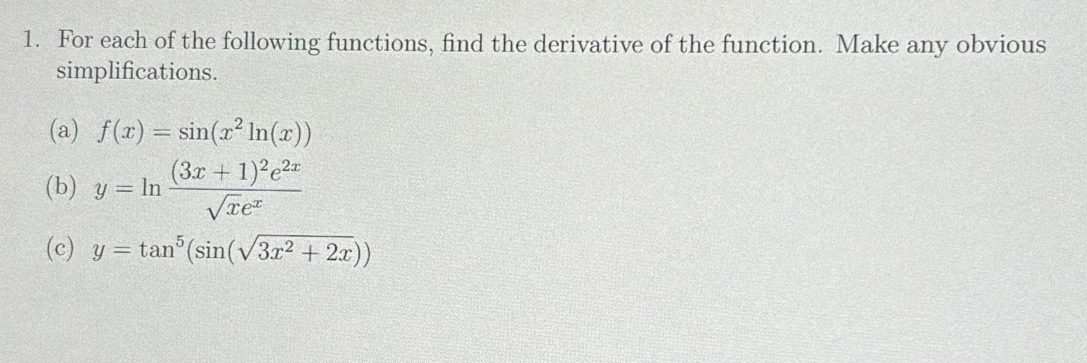 Solved For each of the following functions, find the | Chegg.com