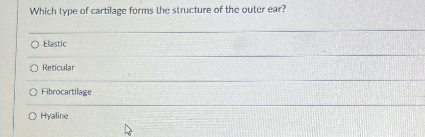 Solved Which type of cartilage forms the structure of the | Chegg.com