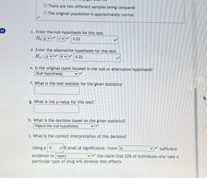 Solved A researcher claims that 22% of individuals who take | Chegg.com