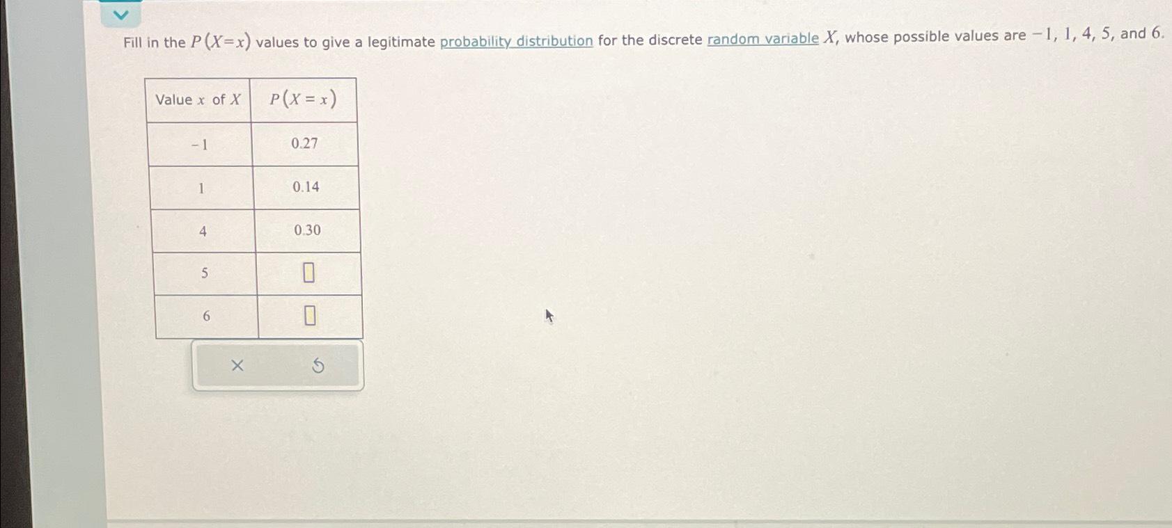Solved Fill in the P(x=x) ﻿values to give a legitimate | Chegg.com