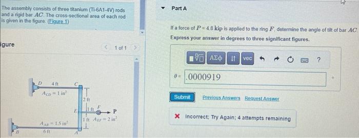 Solved The assembly consists of three titanium (Ti.6A1-4V) | Chegg.com