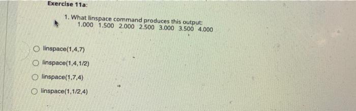 Solved Exercise 11a: 1. What linspace command produces this | Chegg.com