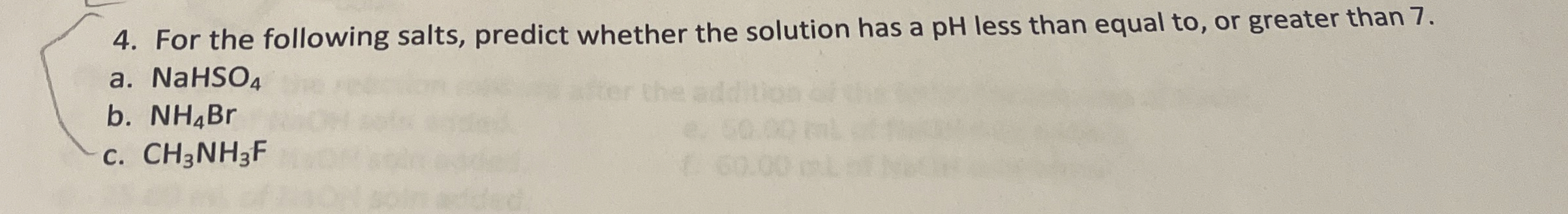 Solved For the following salts, predict whether the solution | Chegg.com