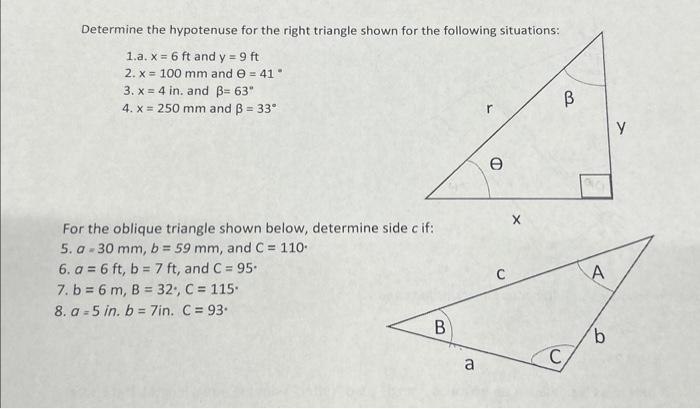 Solved Determine the hypotenuse for the right triangle shown | Chegg.com
