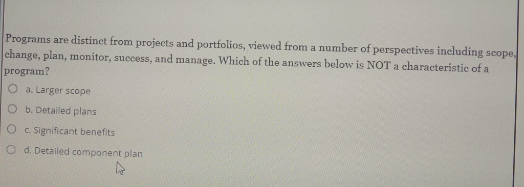 Solved Programs are distinct from projects and portfolios, | Chegg.com