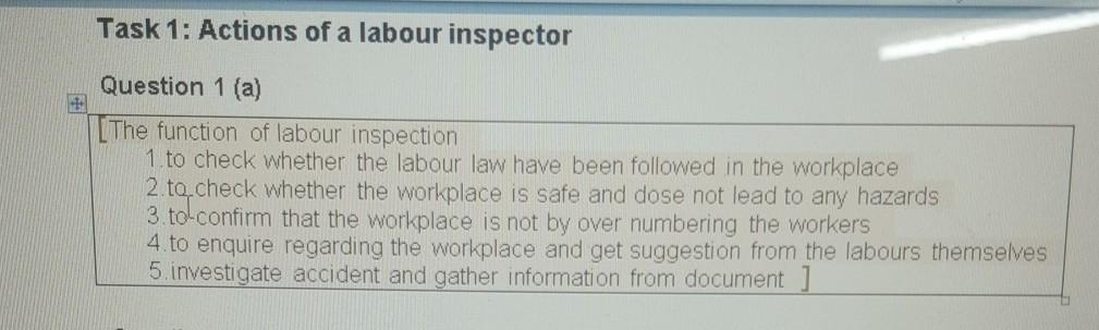 Solved Task 1: Actions of a labour inspector Question 1 (a) | Chegg.com