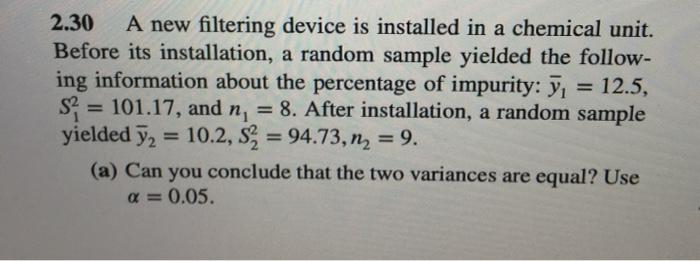 Solved 2.30 A new filtering device is installed in a | Chegg.com