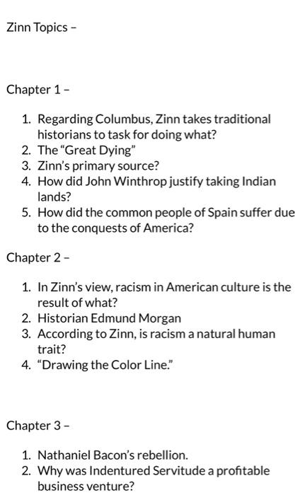 Chapter 1 - 1. Regarding Columbus, Zinn takes | Chegg.com