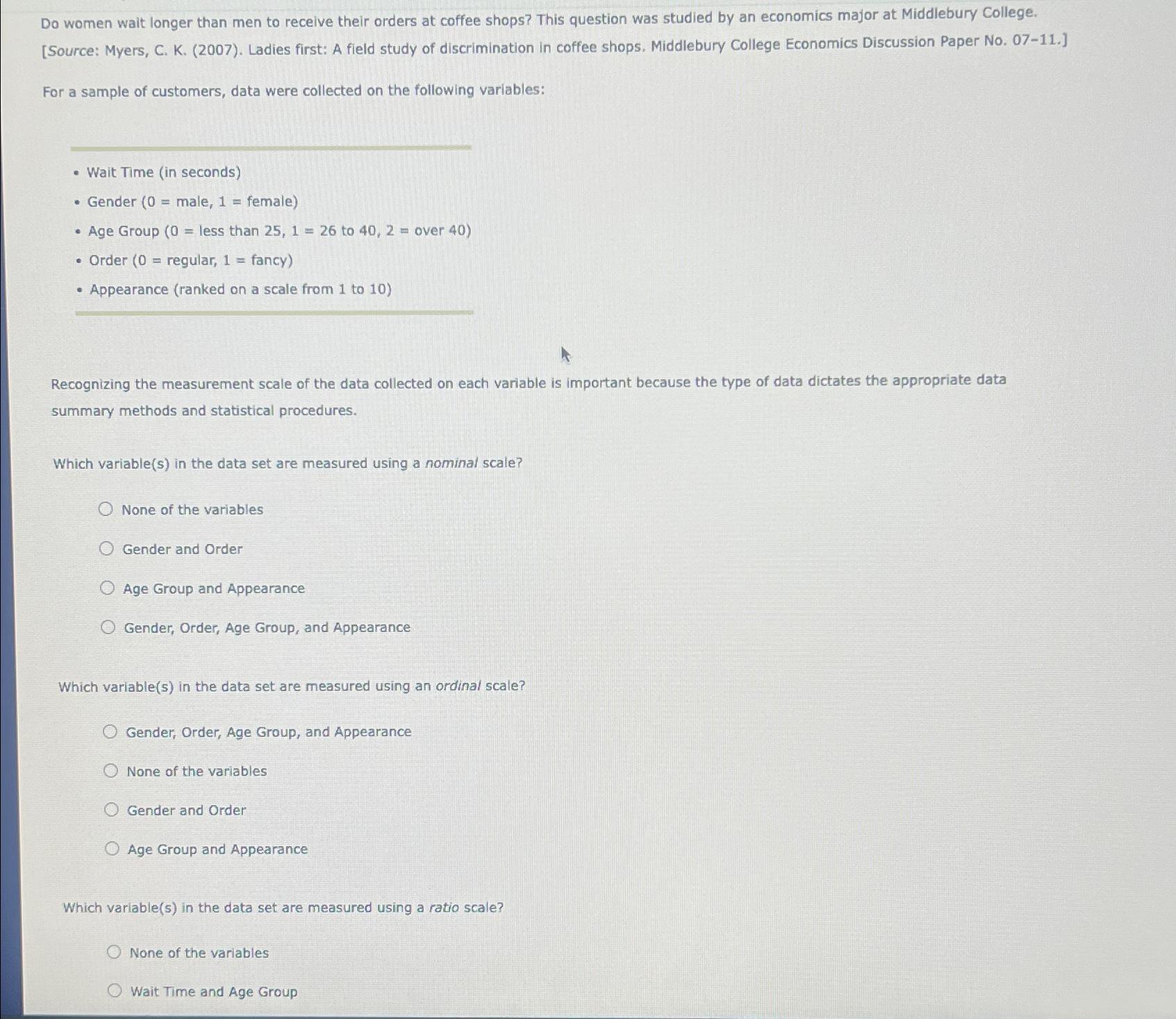 Solved Do women wait longer than men to receive their orders | Chegg.com