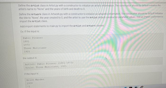 Solved Define the Artist class in Artist.py with a | Chegg.com