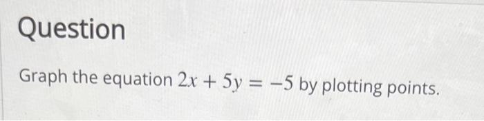 Solved Graph the equation 2x+5y=−5 by plotting points. | Chegg.com