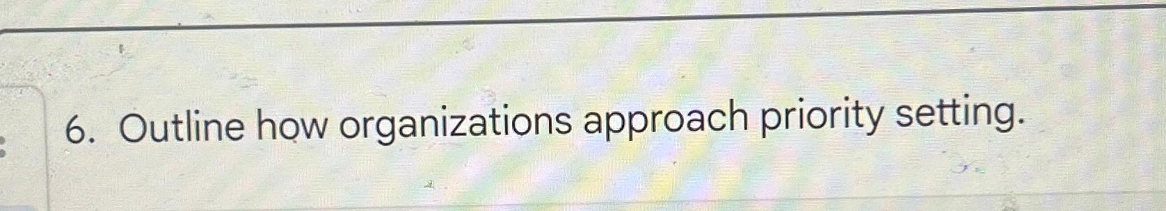 Solved Outline how organizations approach priority setting. | Chegg.com