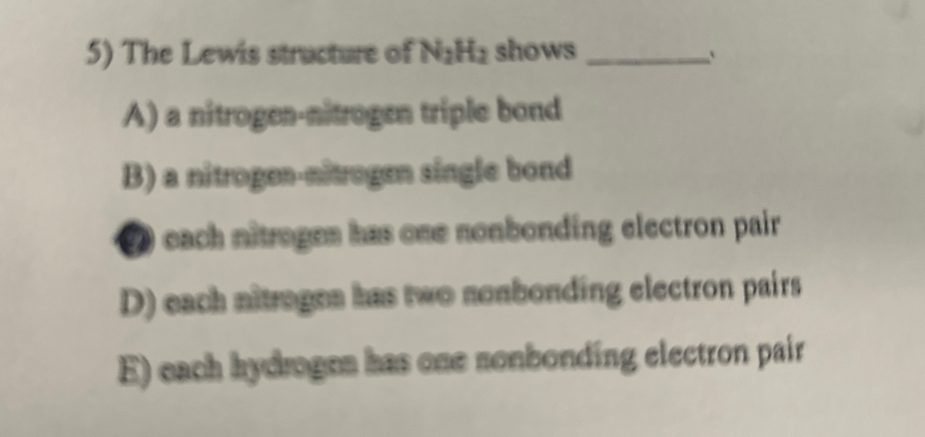 Solved The Lewis structure of N2H2 ﻿showsA) ﻿a | Chegg.com