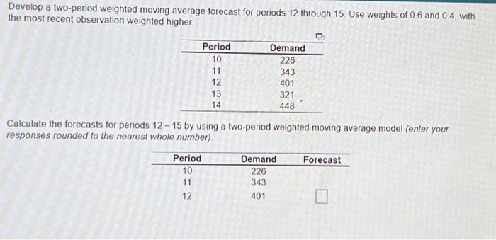 Solved Develop a two-period weighted moving average forecast | Chegg.com
