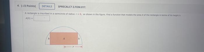 Solved A rectangle is inscribed in a semicircle of radius | Chegg.com