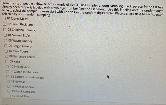 Solved From the list of people below, select a sample of | Chegg.com