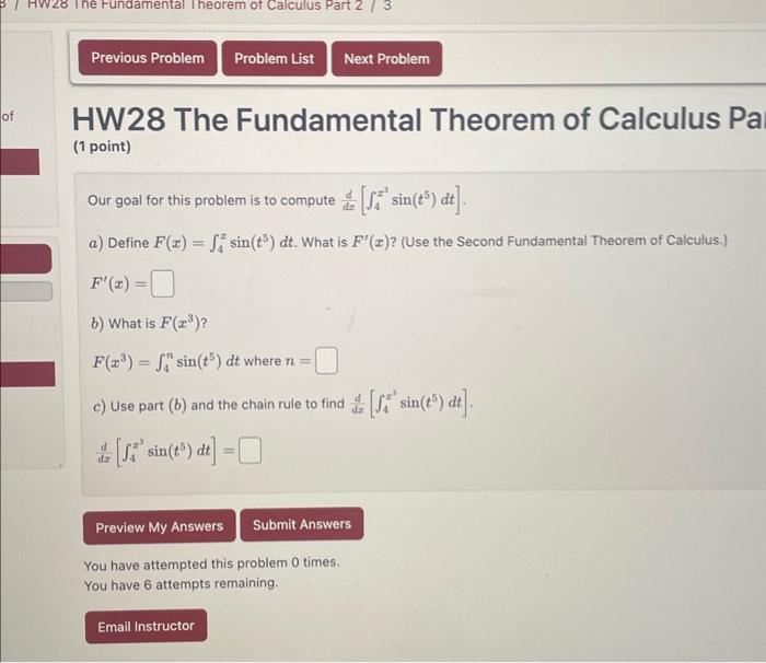 Solved HW28 The Fundamental Theorem of Calculus Pa (1 point) | Chegg.com