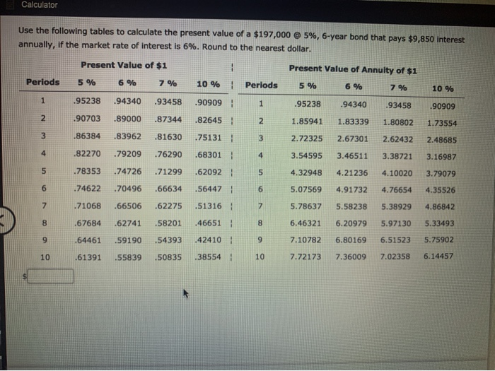 Solved Calculator Use the following tables to calculate the | Chegg.com