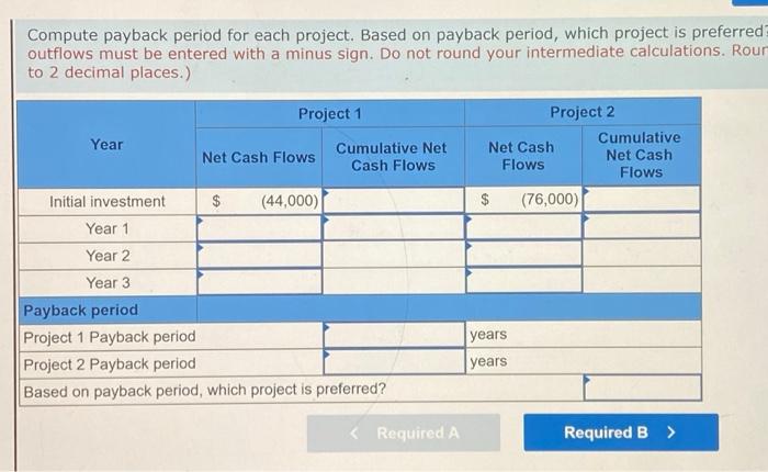 Solved a. Compute payback period for each project. Based on | Chegg.com