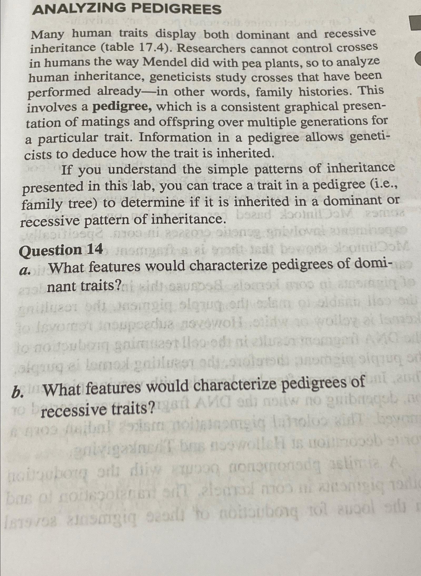 Solved ANALYZING PEDIGREESMany human traits display both | Chegg.com