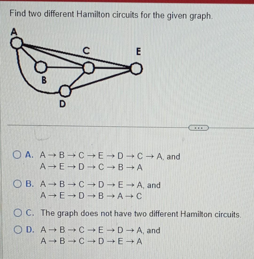 Solved Find two different Hamilton circuits for the given | Chegg.com