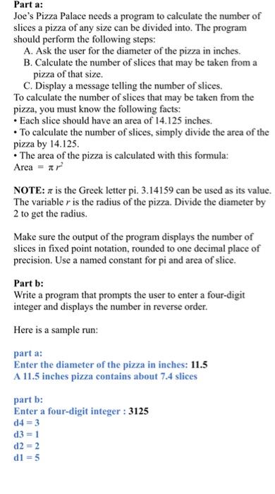 [Solved]: part B please C++ Part a: Joe's Pizza Palace n