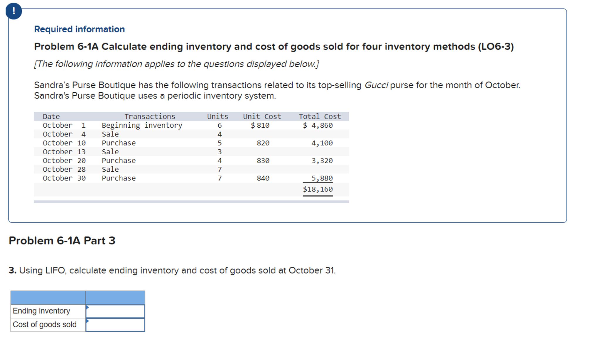 Solved Required informationProblem 6-1A Calculate ending | Chegg.com