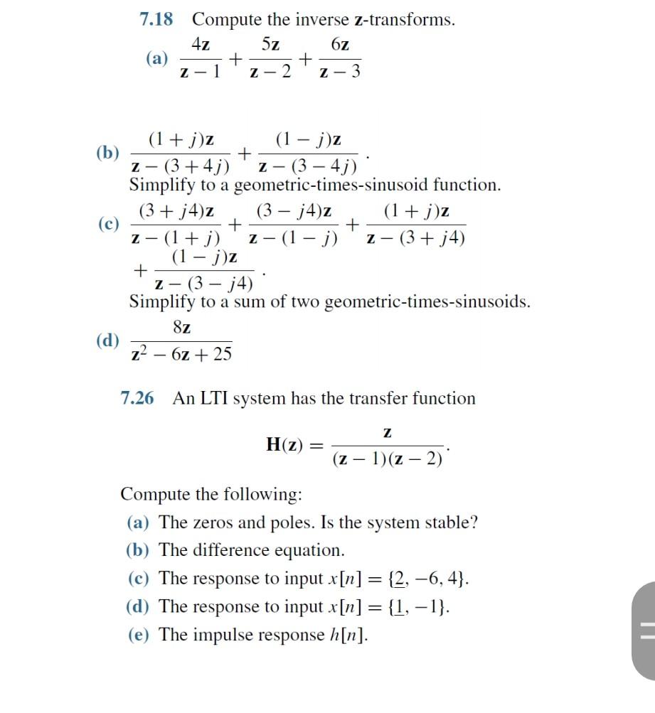 Solved 7.18 Compute the inverse z-transforms. (a) | Chegg.com