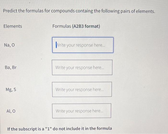 Solved Predict the formulas for compounds containg the | Chegg.com