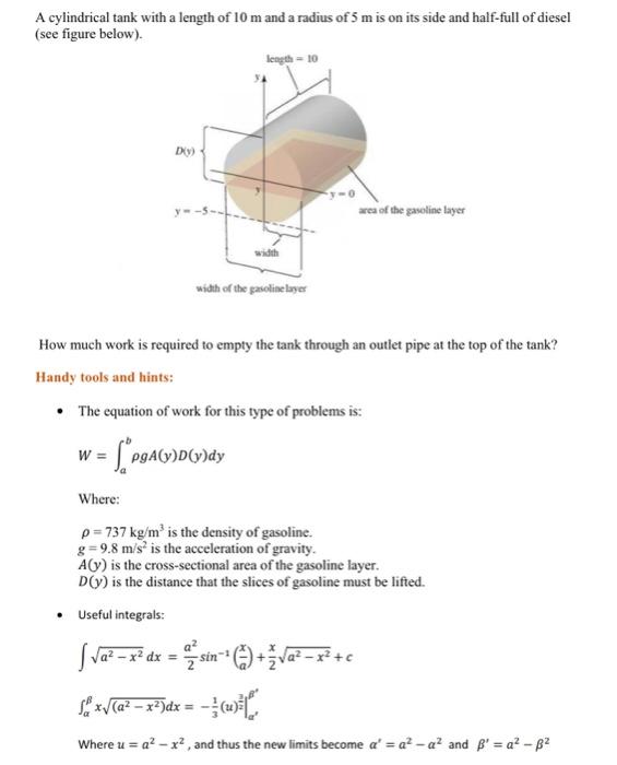Solved A cylindrical tank with a length of 10 m and a radius | Chegg.com