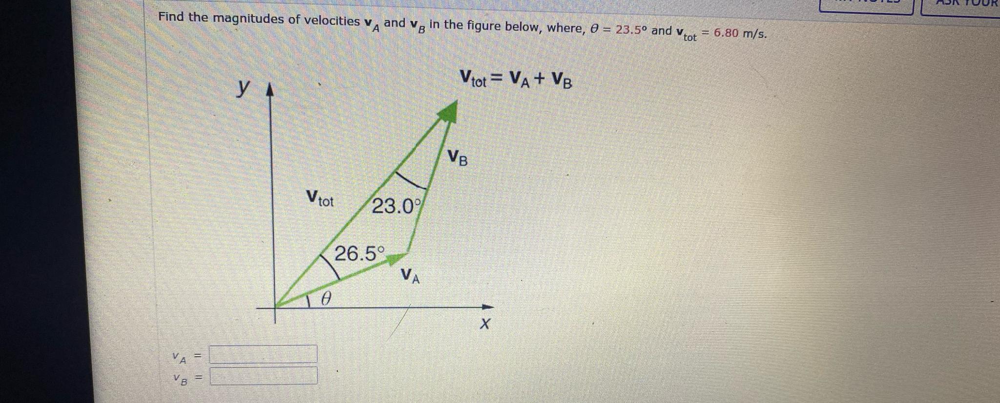Solved Find the magnitudes of velocities vA ﻿and vB ﻿in the | Chegg.com