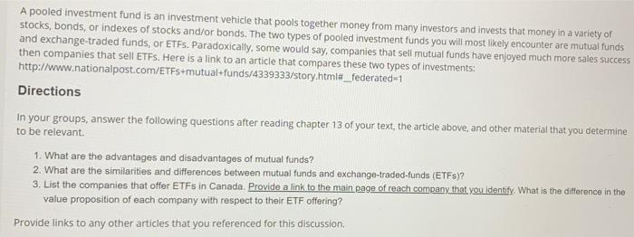 Solved A pooled investment fund is an investment vehicle | Chegg.com