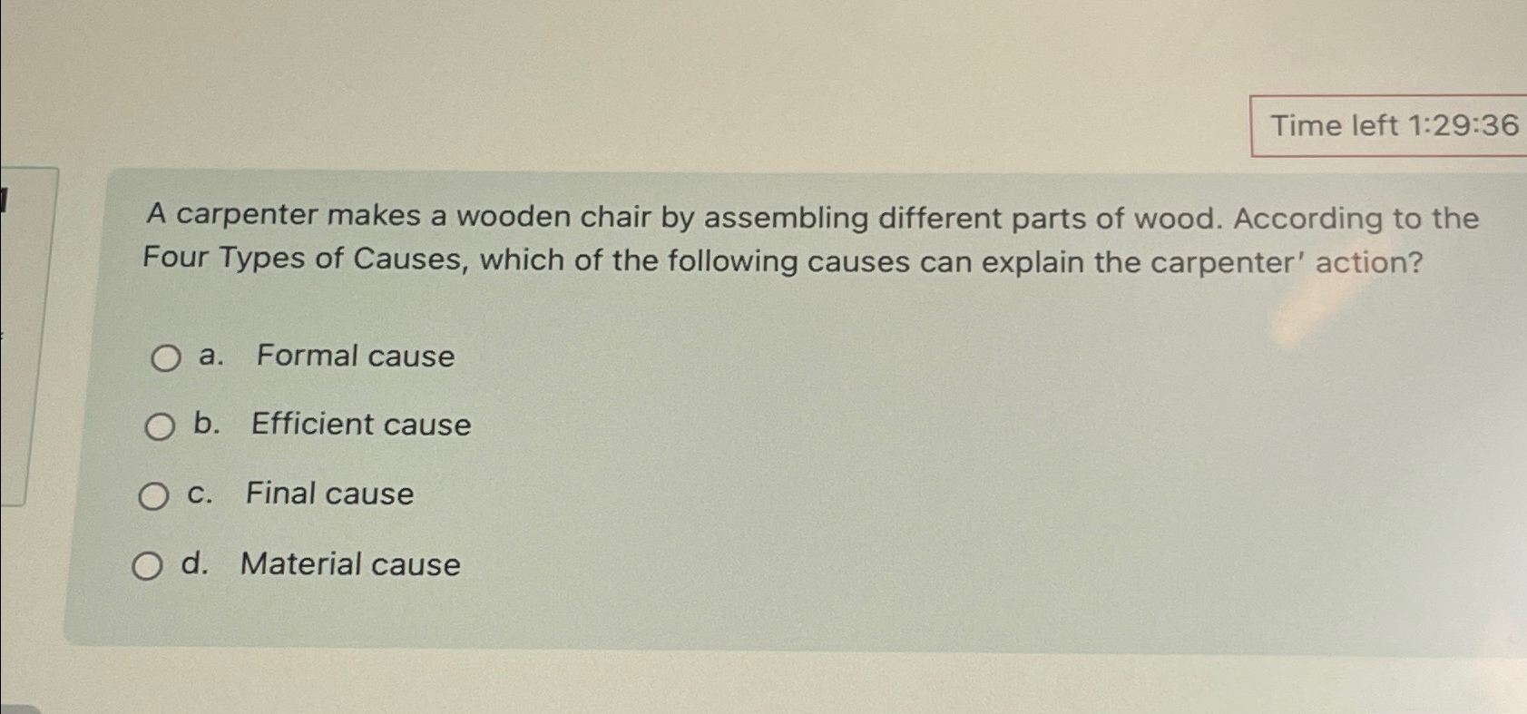 Solved Time left 1:29:36A carpenter makes a wooden chair by | Chegg.com