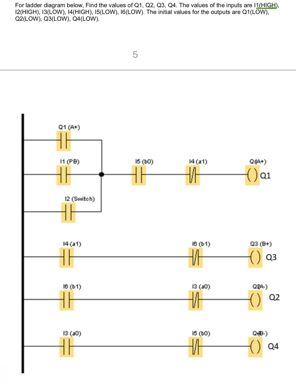 Solved For ladder diagram below, Find the values of Q1, ﻿Q2, | Chegg.com