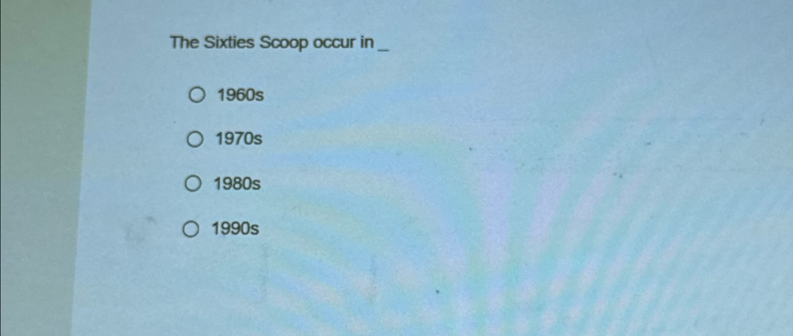 Solved The Sixties Scoop occur in _1960s1970 ﻿s1980 ﻿s1990s | Chegg.com