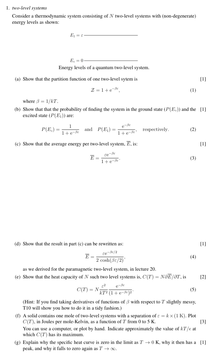Solved two-level systemsConsider a thermodynamic system | Chegg.com