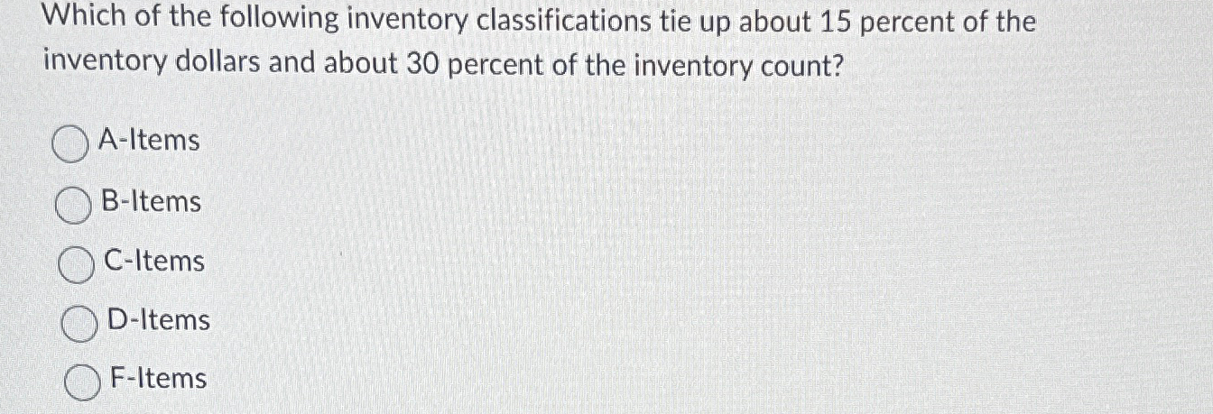 Solved Which of the following inventory classifications tie | Chegg.com