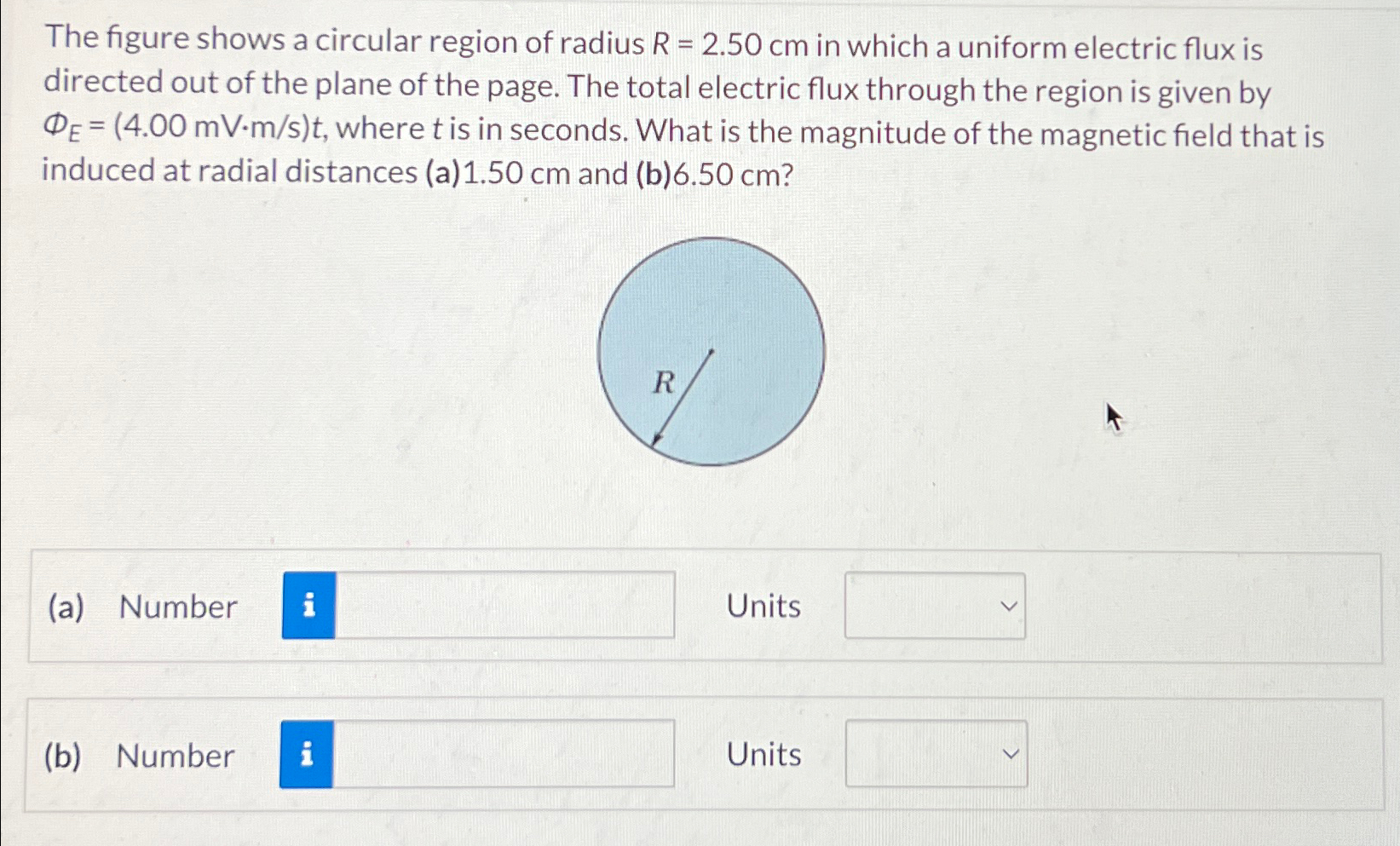Solved The figure shows a circular region of radius R=2.50cm | Chegg.com