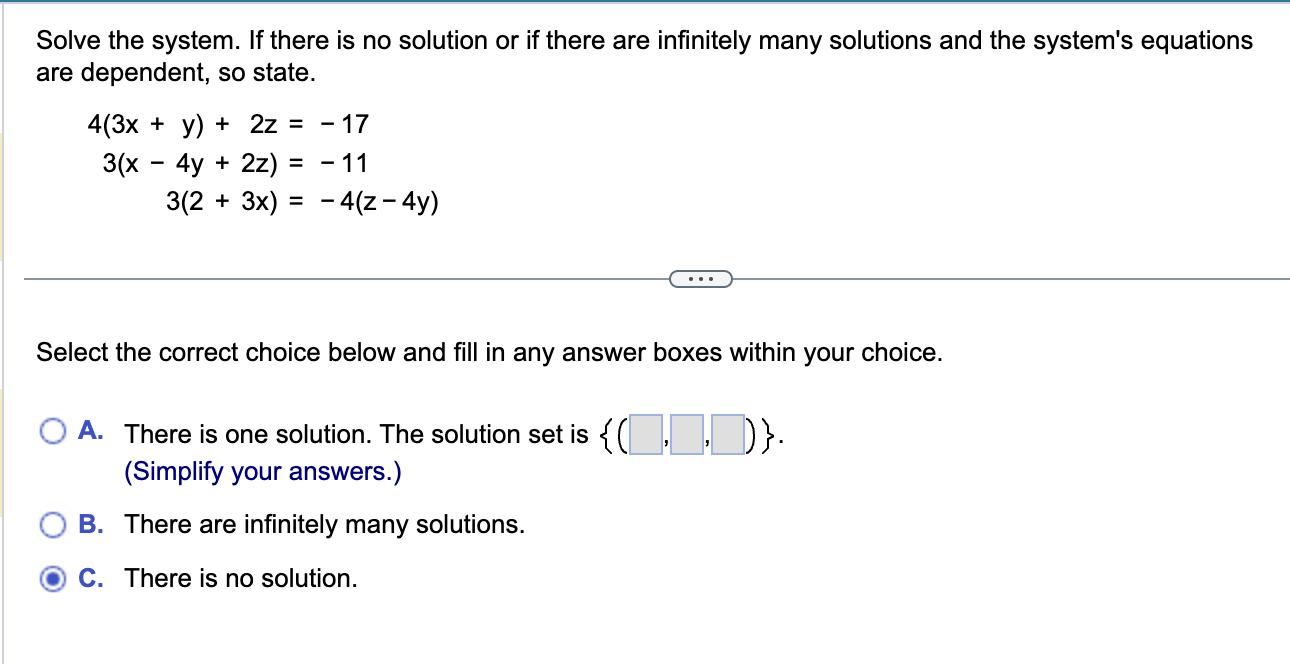 Solved Solve the system. If there is no solution or if there | Chegg.com