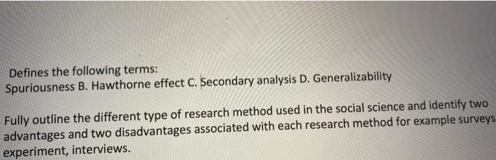 Solved Defines the following terms: Spuriousness B. | Chegg.com