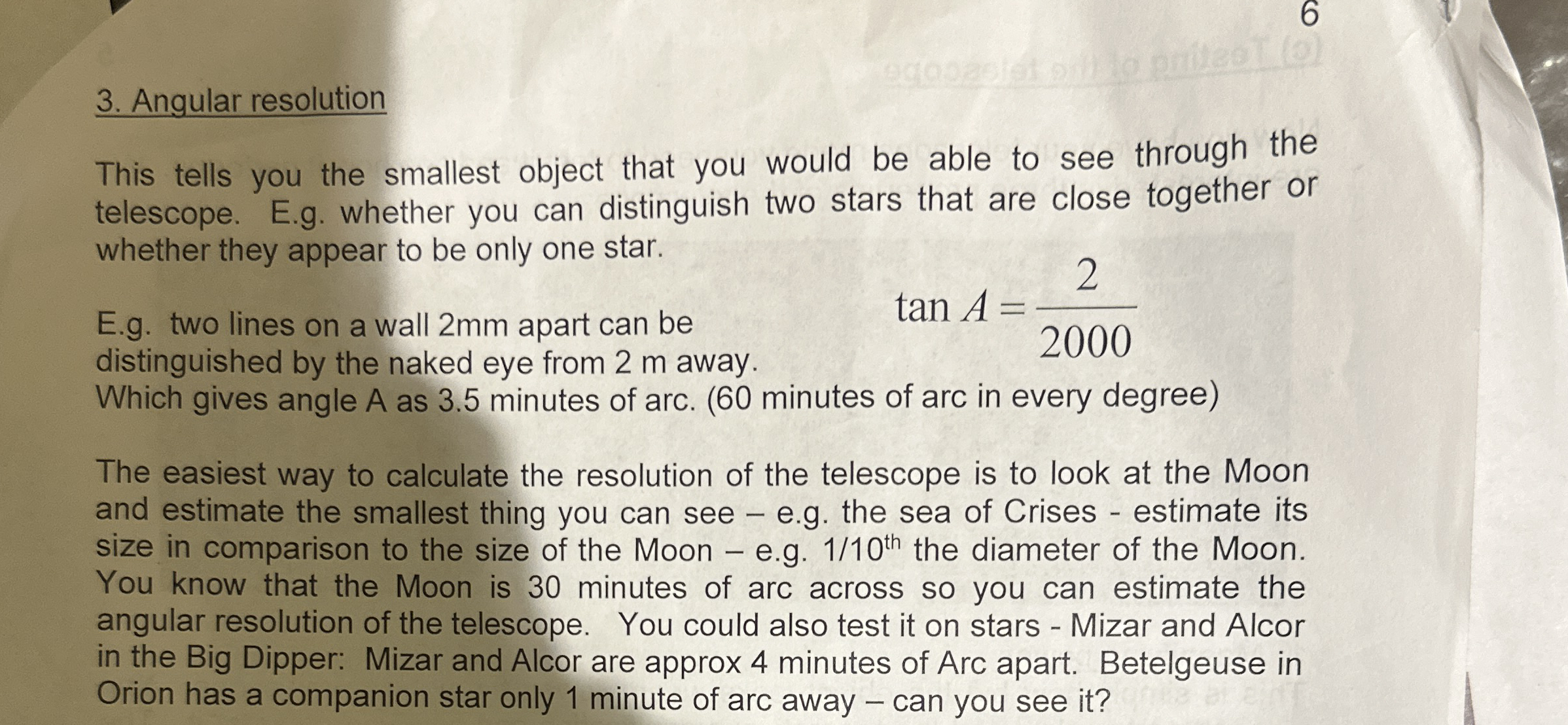 Solved Angular resolutionThis tells you the smallest object | Chegg.com