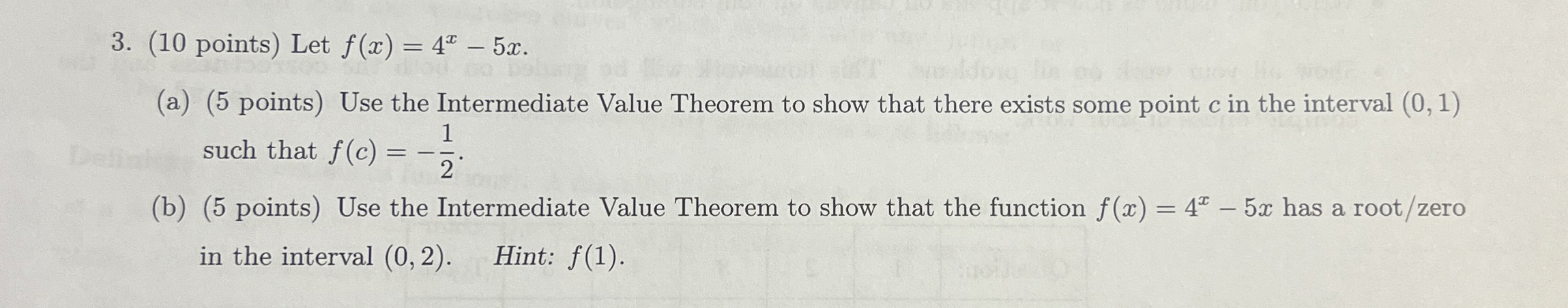Solved (10 ﻿points) ﻿Let f(x)=4x-5x.(a) (5 ﻿points) ﻿Use the | Chegg.com