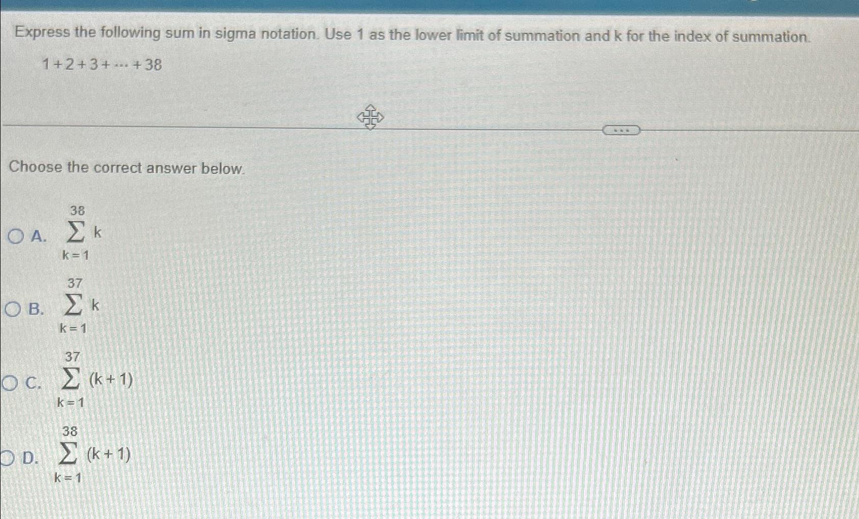 Solved Express the following sum in sigma notation. Use 1 | Chegg.com