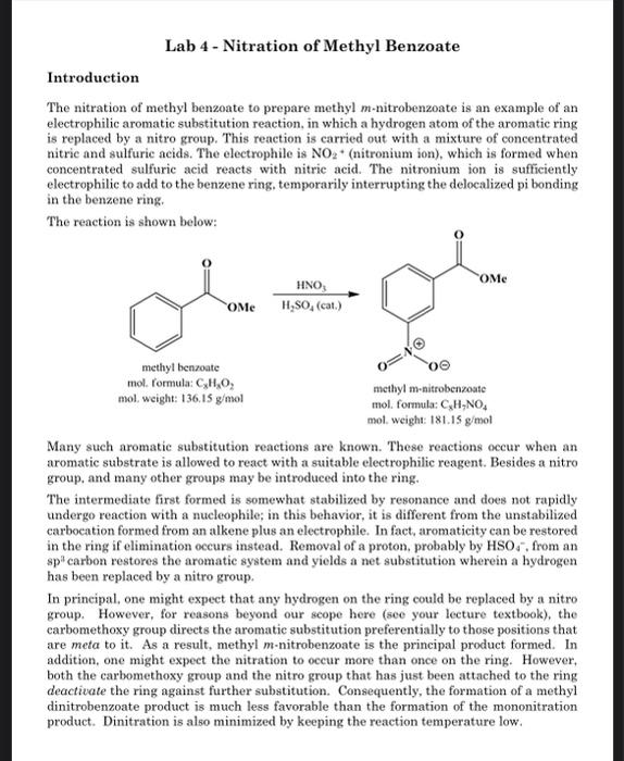 Solved Lab 4 - Nitration of Methyl Benzoate Introduction The | Chegg.com