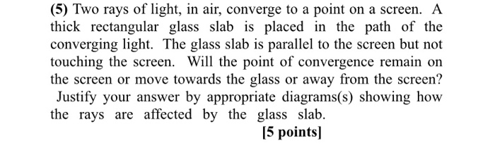 Solved (5) Two rays of light, in air, converge to a point on | Chegg.com