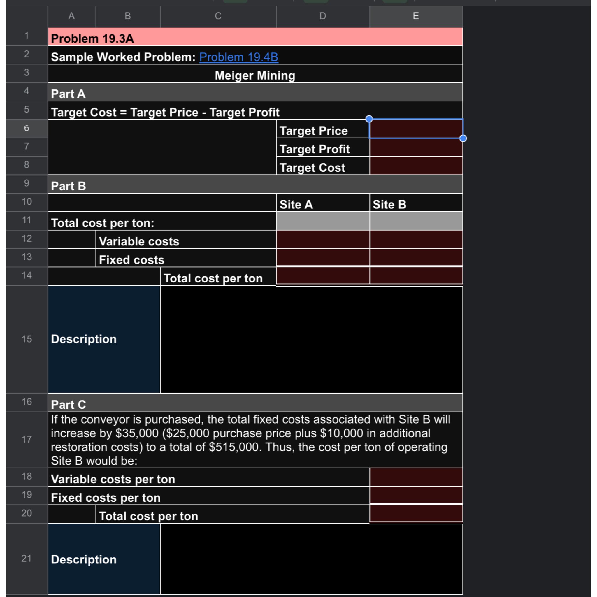 Solved PROBLEM 19.3ATarget CostingMeiger Mining, Inc., has | Chegg.com
