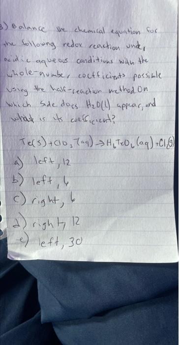 Solved Balance the chemical equation for the following redo | Chegg.com